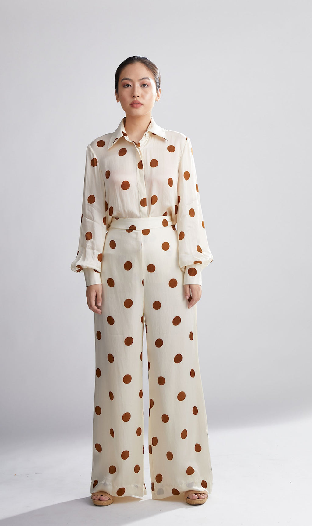 CREAM AND BROWN POLKA PANTS – ShopKoai